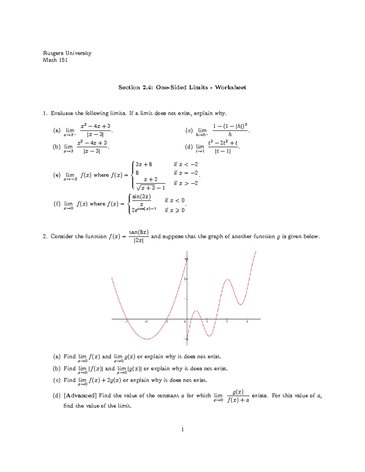 Math 151: Limits Worksheet & Lecture Notes (Calc 1) - Studocu