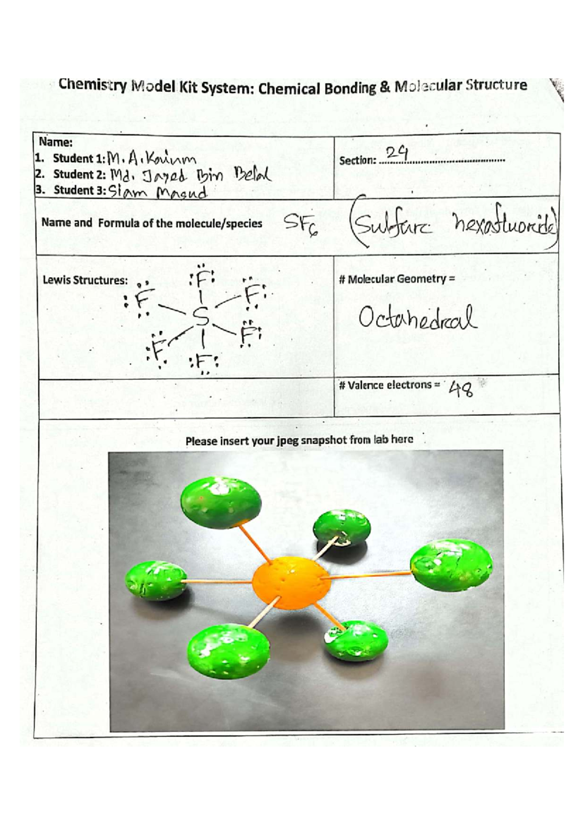 Chemistry Lab Report: Lewis Structures & Molecular Geometry (CHE101 ...