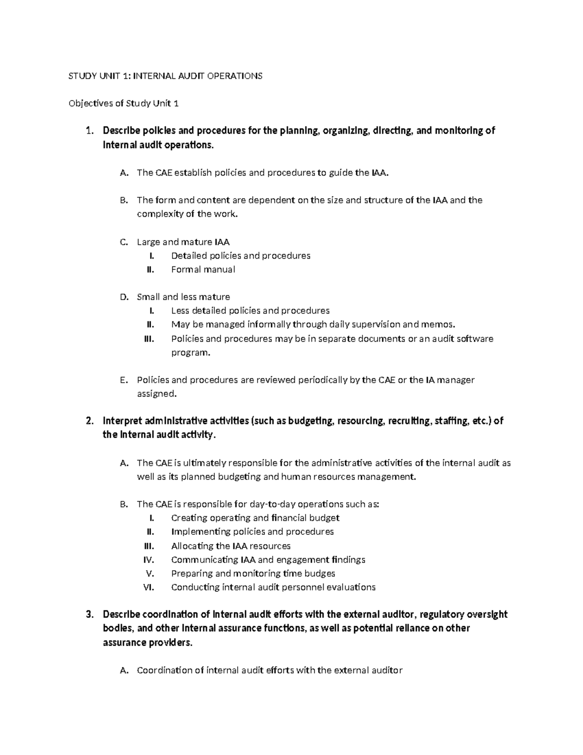 Study UNIT 1: Internal Audit Operations Overview and Responsibilities ...