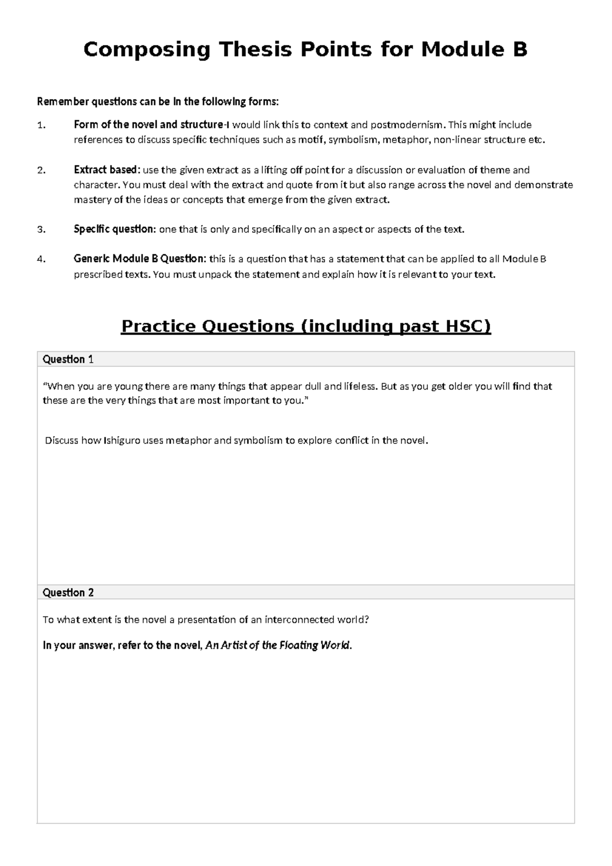 Module B Practice Questions: An Artist of the Floating World - Studocu