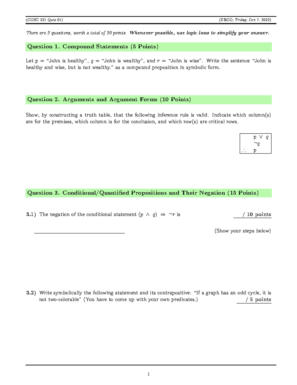 Quiz 01 - COSC 221 Midterm 1 Review and Practice Questions - Studocu