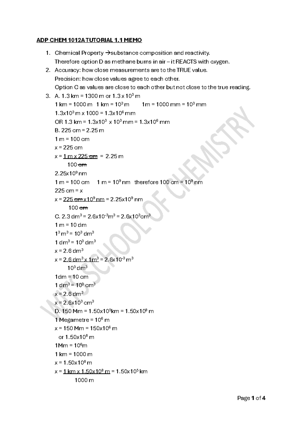 ADP CHEM 1012 Tutorial 1: Chemical Properties & Measurements - Studocu