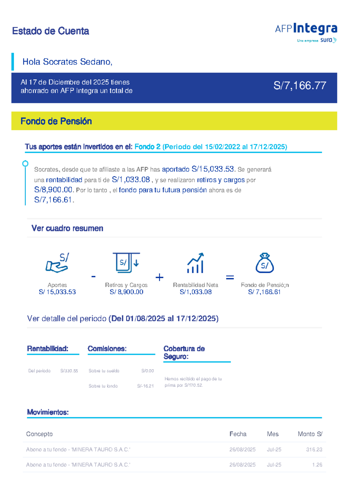 Estado de Cuenta AFP Integra - Socrates Sedano (Diciembre 2025) - Studocu