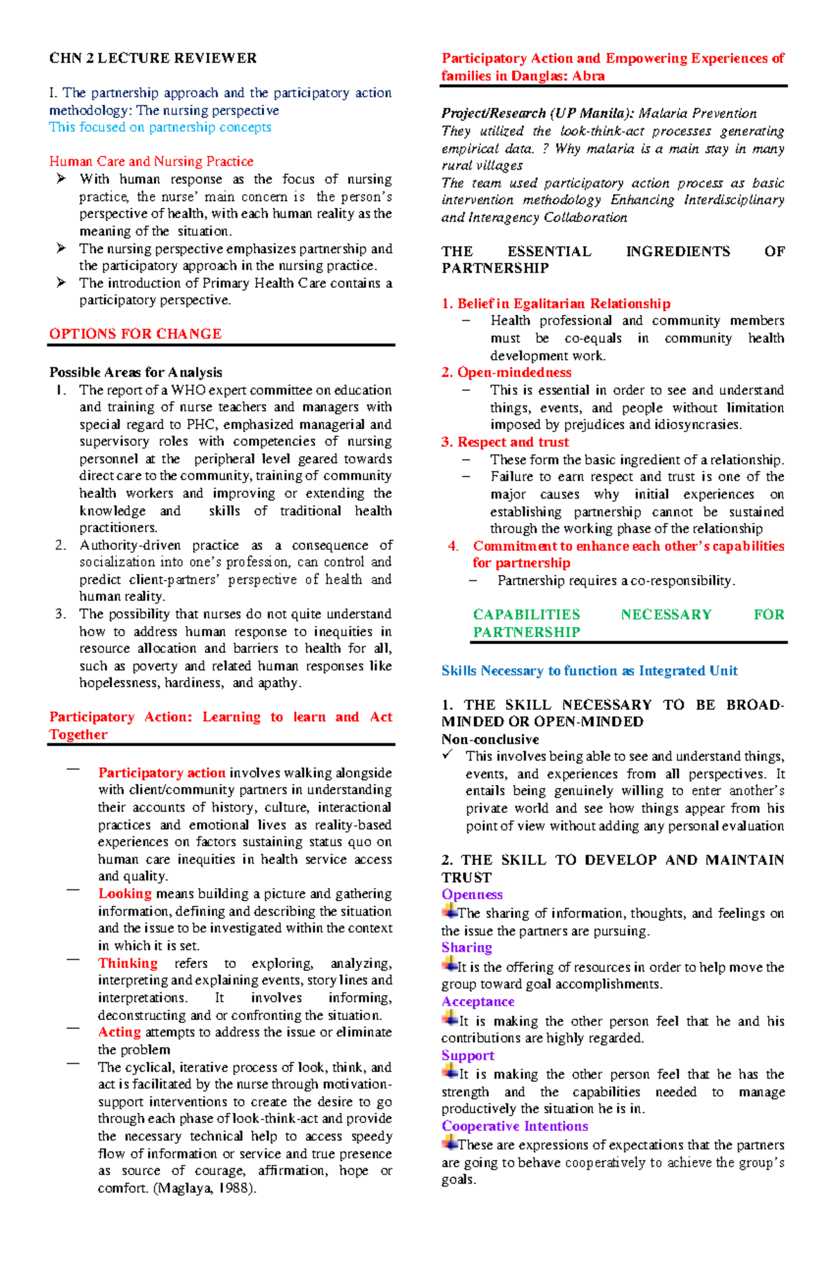 CHN 2 Lecture Reviewer 1 5 - CHN 2 LECTURE REVIEWER I. The partnership ...