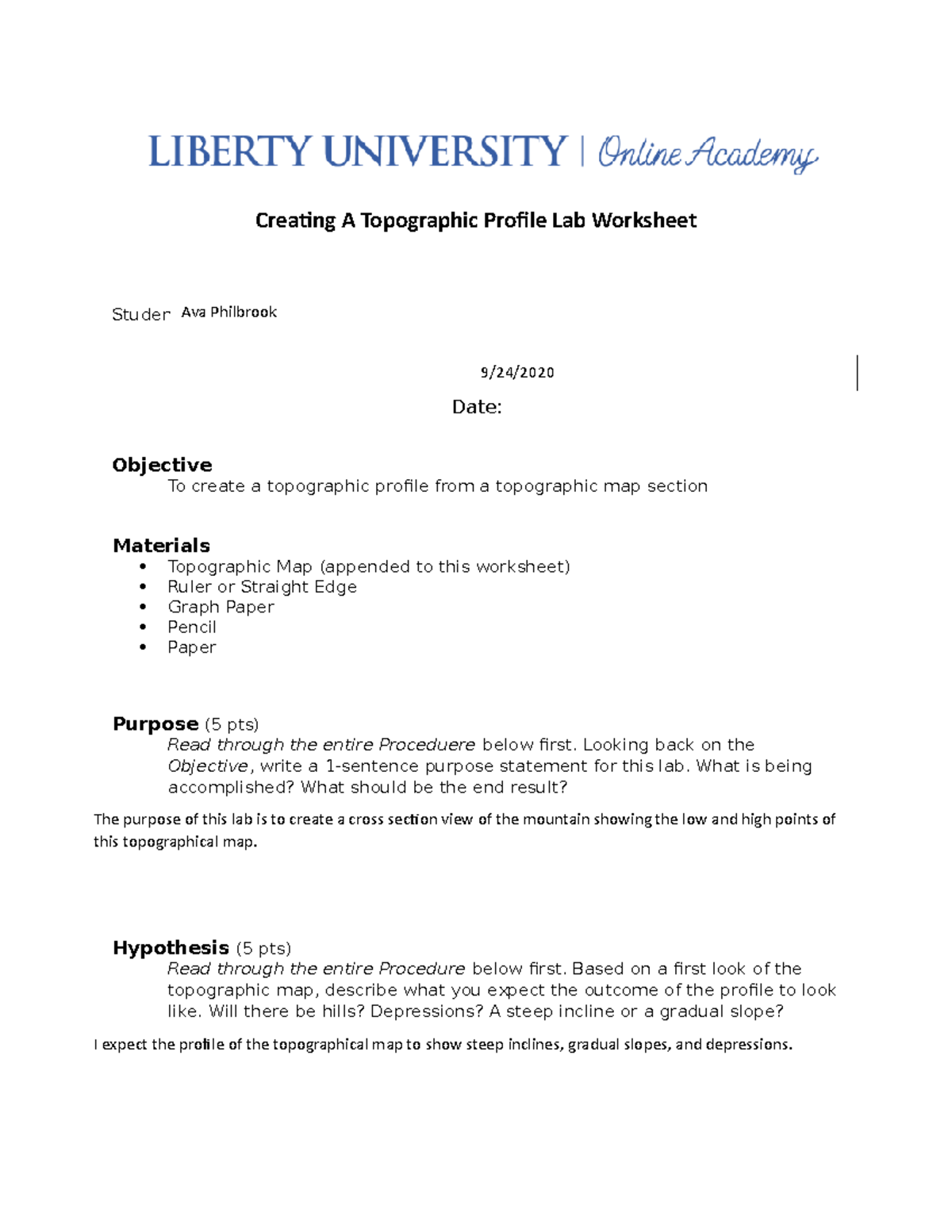 Creating a Topographic Profile Lab Worksheet (Science 101) - Studocu