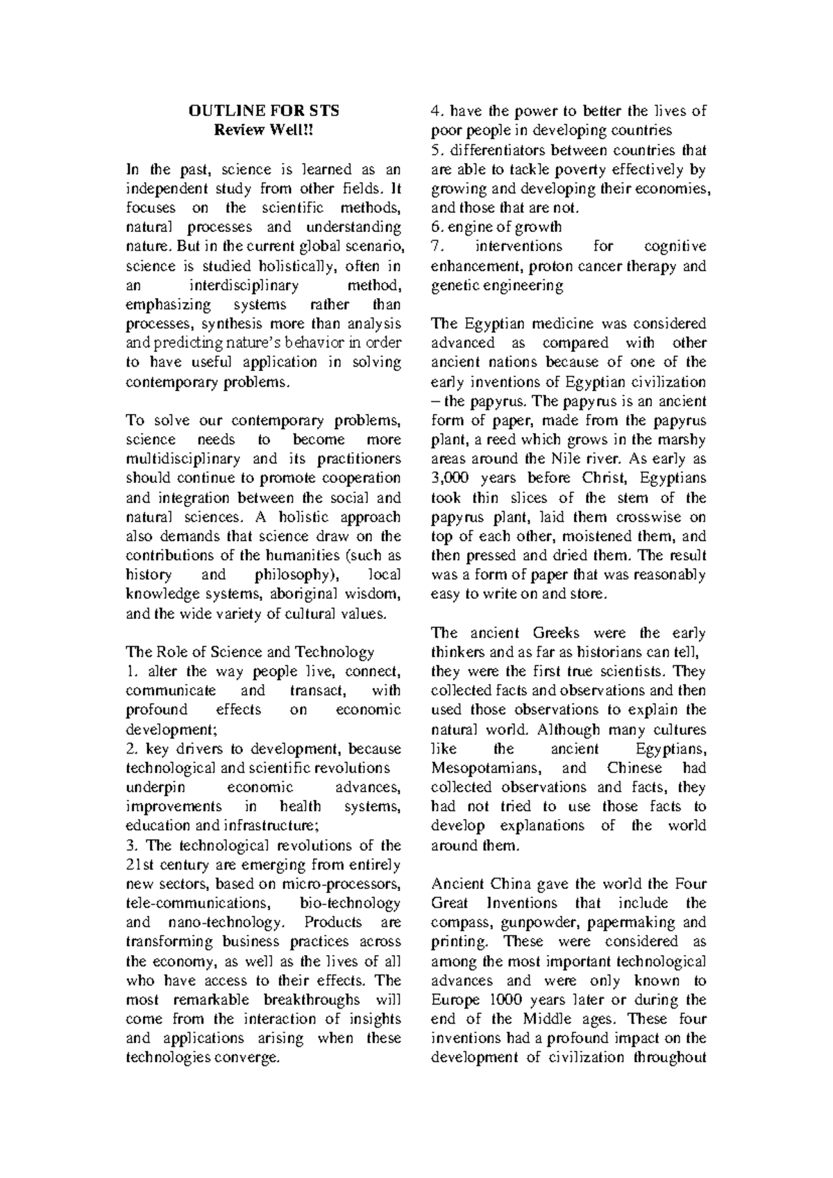 Understanding Science and Technology: An Outline for STS - Studocu