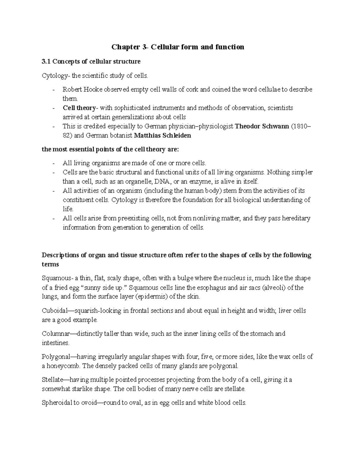 Chapter 3 Notes: Cellular Form and Function Concepts - Studocu
