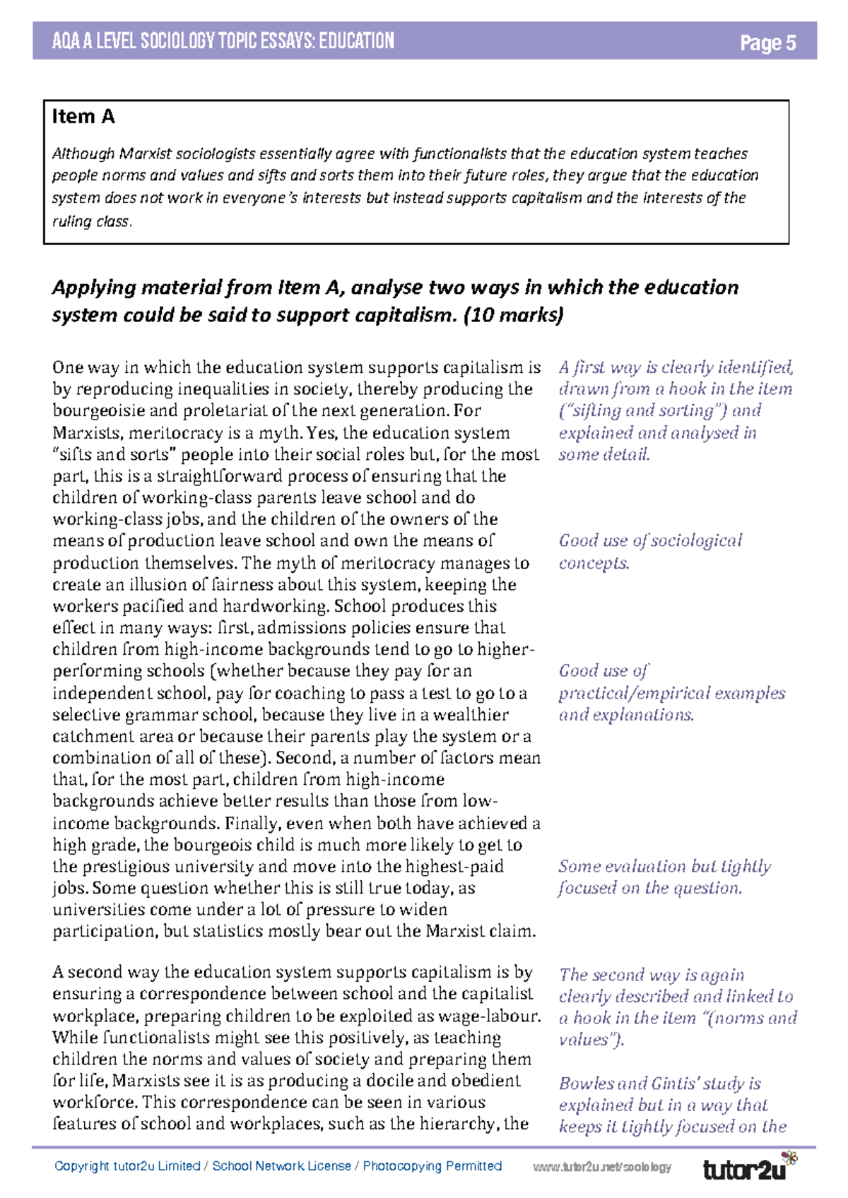 AQA A Level Sociology: Education Essays on Capitalism (10 Marks) - Studocu