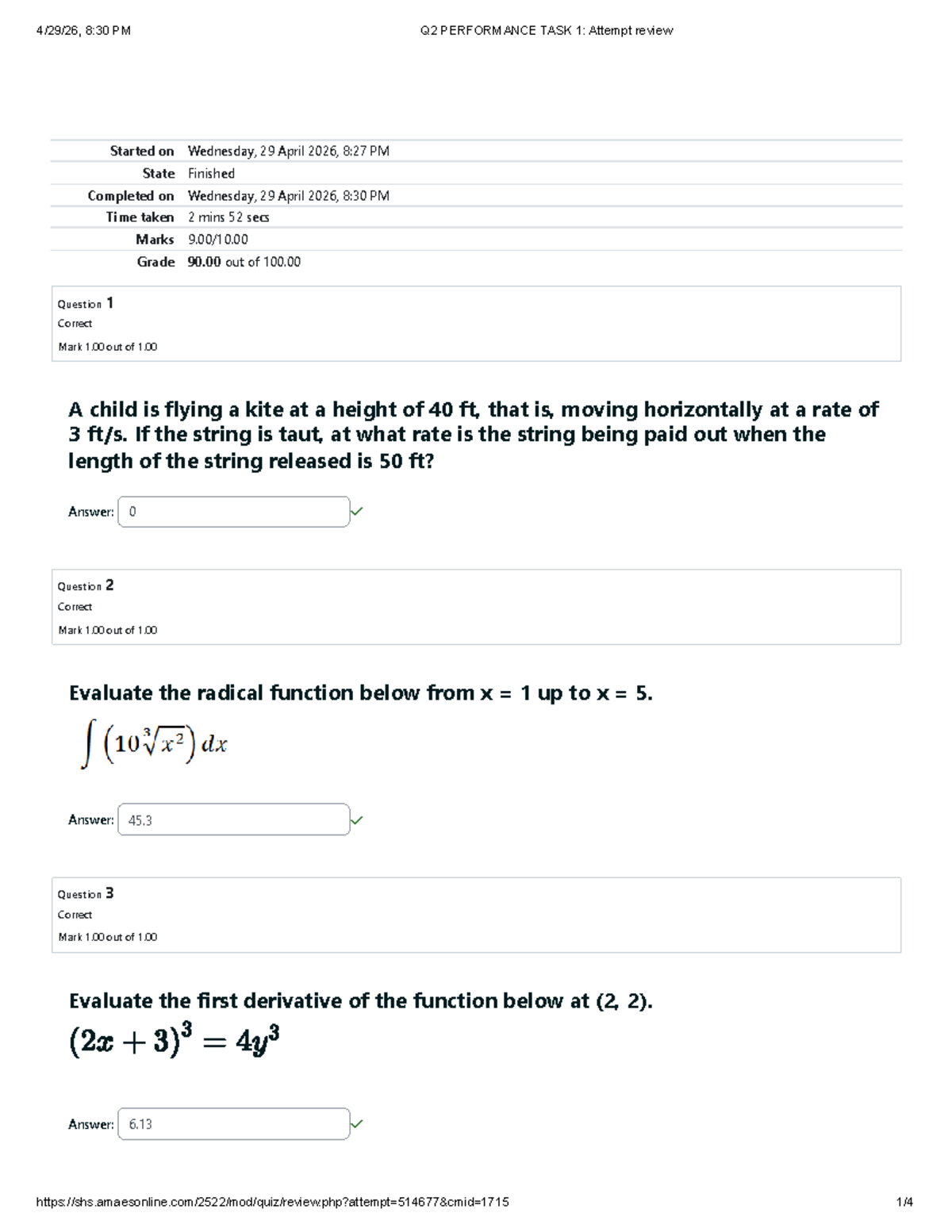 Q2 9 Performance Task 1: Attempt Review and Solutions - Studocu