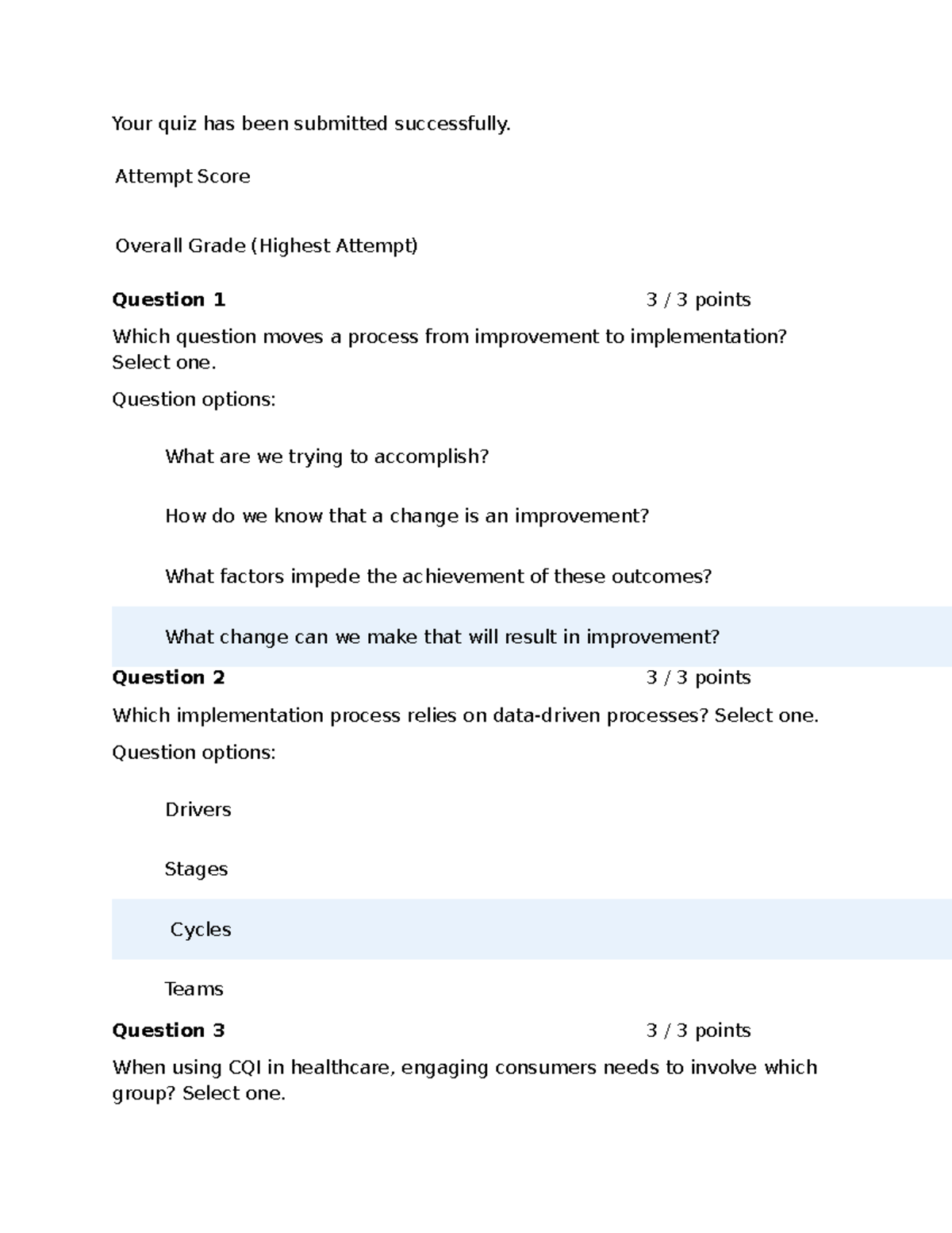 IHP 430 - Quiz 5 - Implementation and CQI Concepts - Studocu