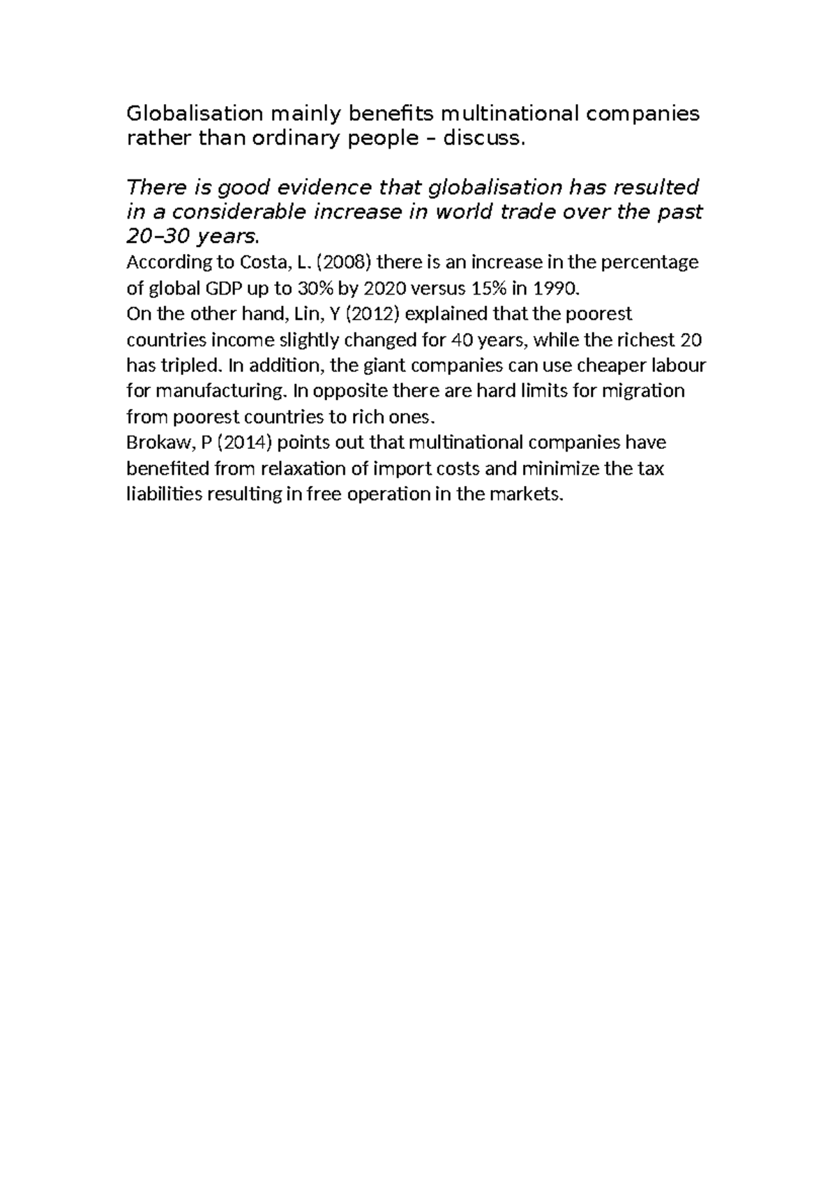 02-Globalisation - academic writing - Globalisation mainly benefits ...