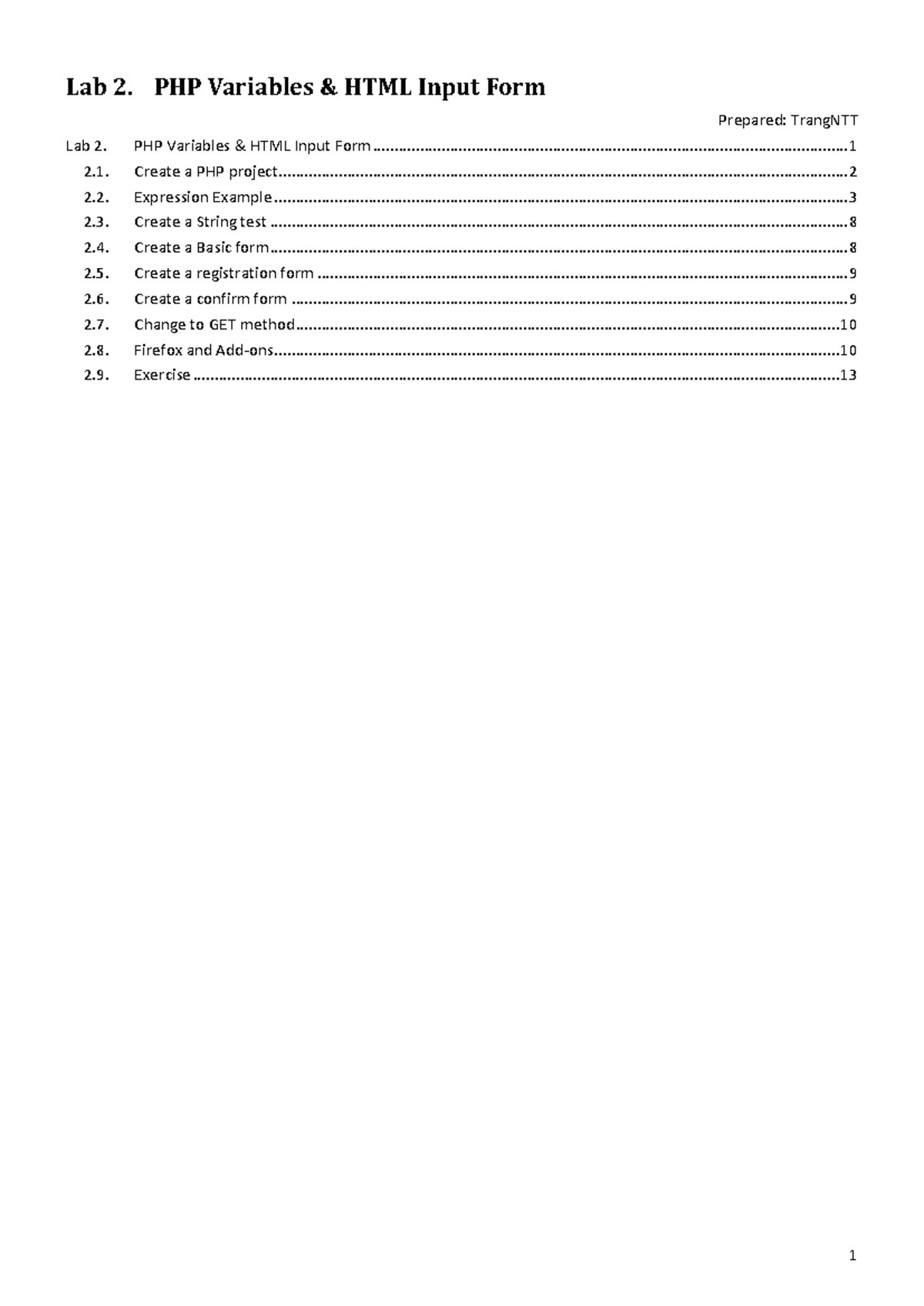 Lab 2-1 - PHP Variables HTML Input Form - new - Lab 2. PHP Variables & HTML Input Form Prepared ...