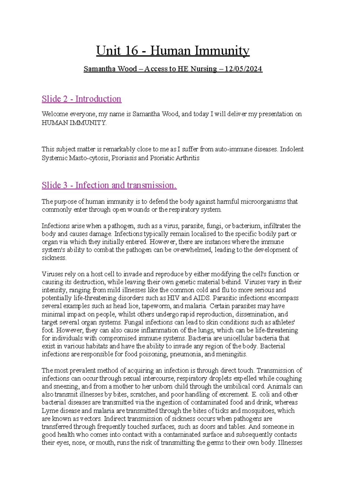 Unit 14: Infection & Immunity - Key Concepts in Biological Science ...