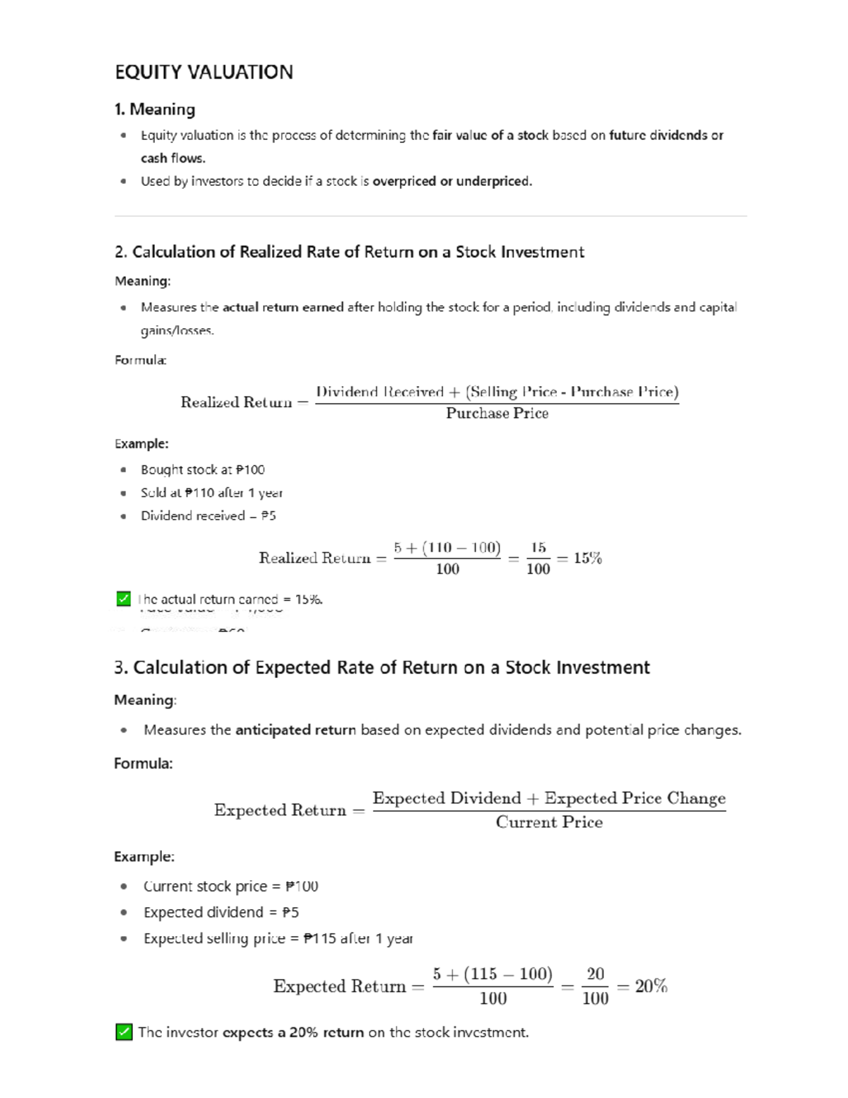 EQUITY VALUATION: Key Concepts and Calculations (Chap4 Notes) - Studocu