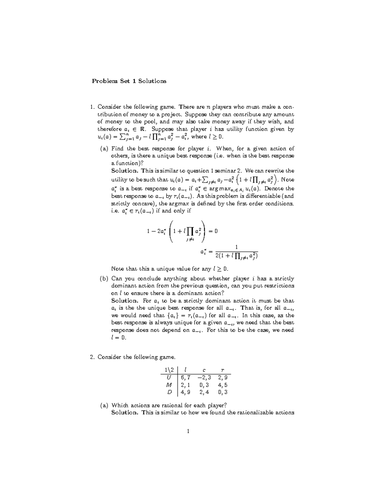 PS1 2024: Game Theory Problem Set 1 Solutions - Studocu