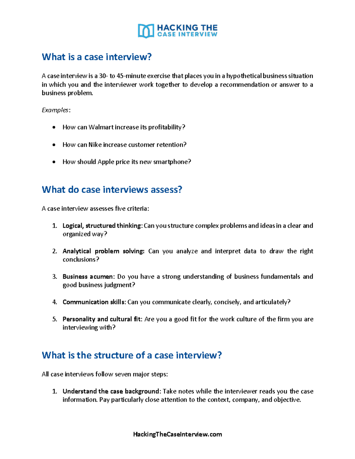 Case Interview Cheat Sheet & Study Guide: Key Concepts & Tips - Studocu