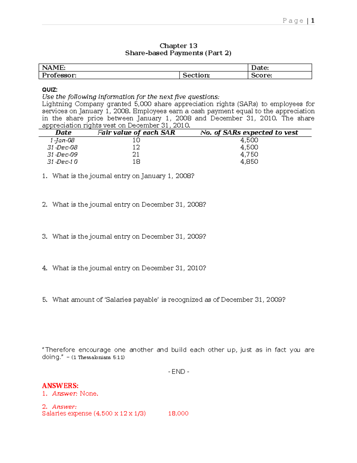 QUIZ Chapter 13: Share-based Payments (Part 2) - 2021 - Studocu