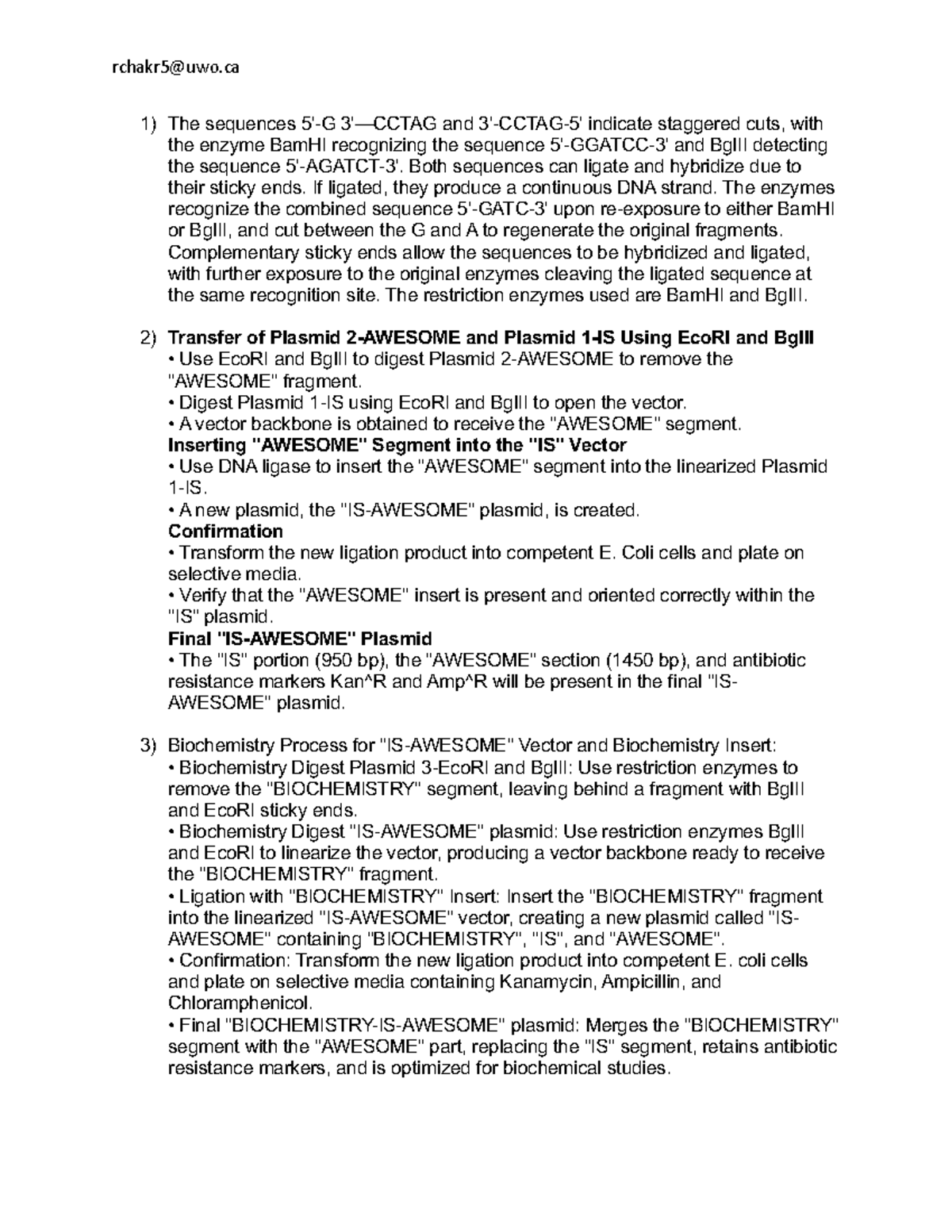 Biochem 302: Assignment 2 on Plasmid Manipulation Techniques - Studocu
