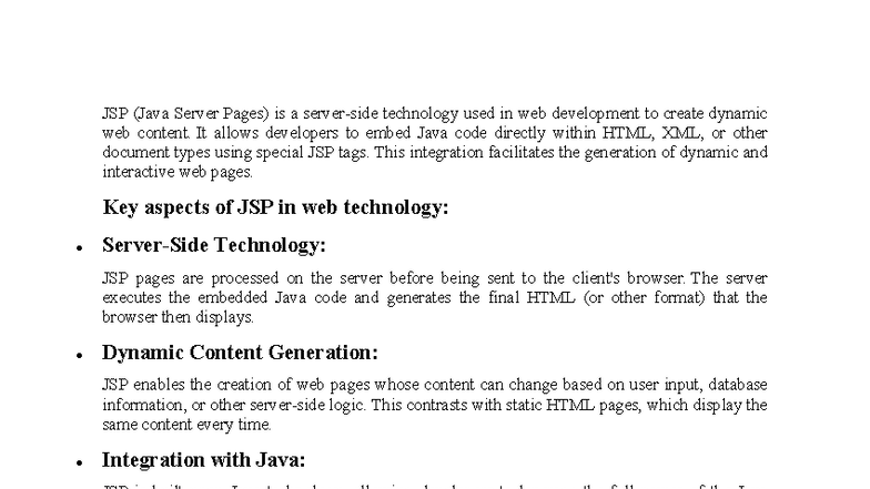 JSP 101: Understanding Java Server Pages in Web Development - Studocu