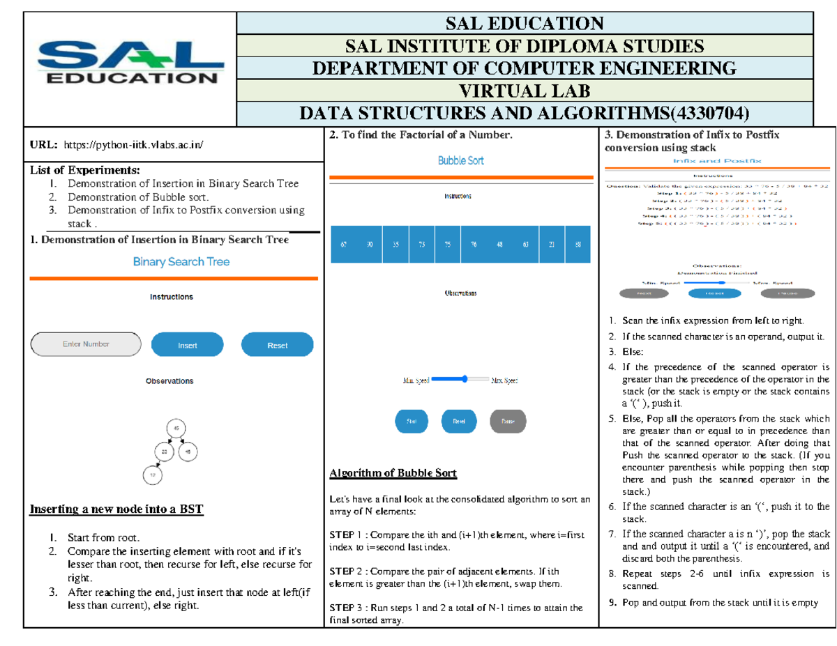 DSA Vlab - VIRTUAL LAB - URL: python-iitk.vlabs.ac/ 2. To find the Factorial of a Number ...