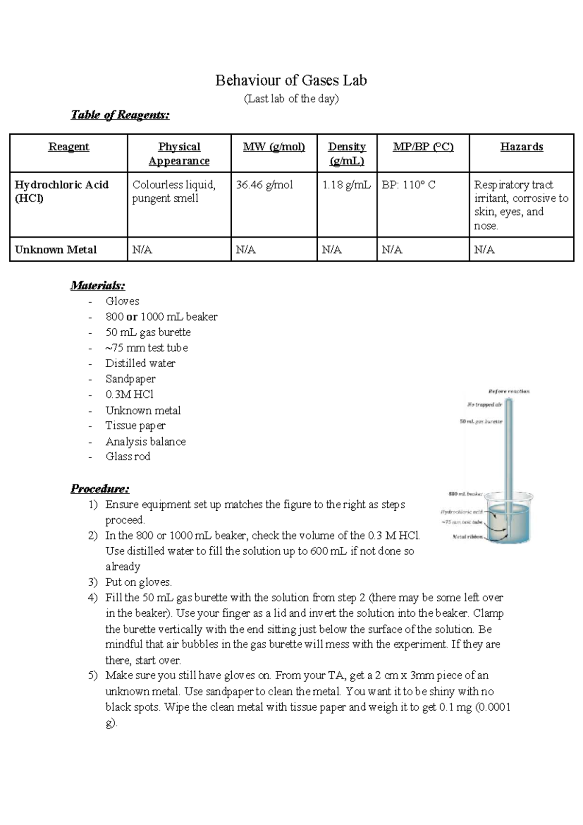 Pre-Lab 2: Behaviour of Gases Lab Experiment Guide - Studocu