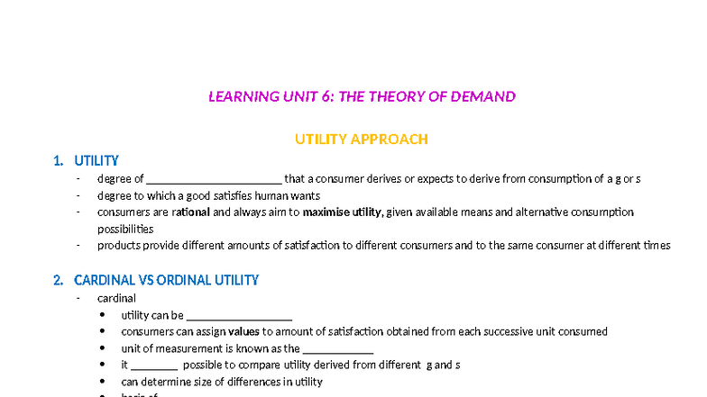 LU6: Theory of Demand & Utility Approach - Economics Notes - Studocu