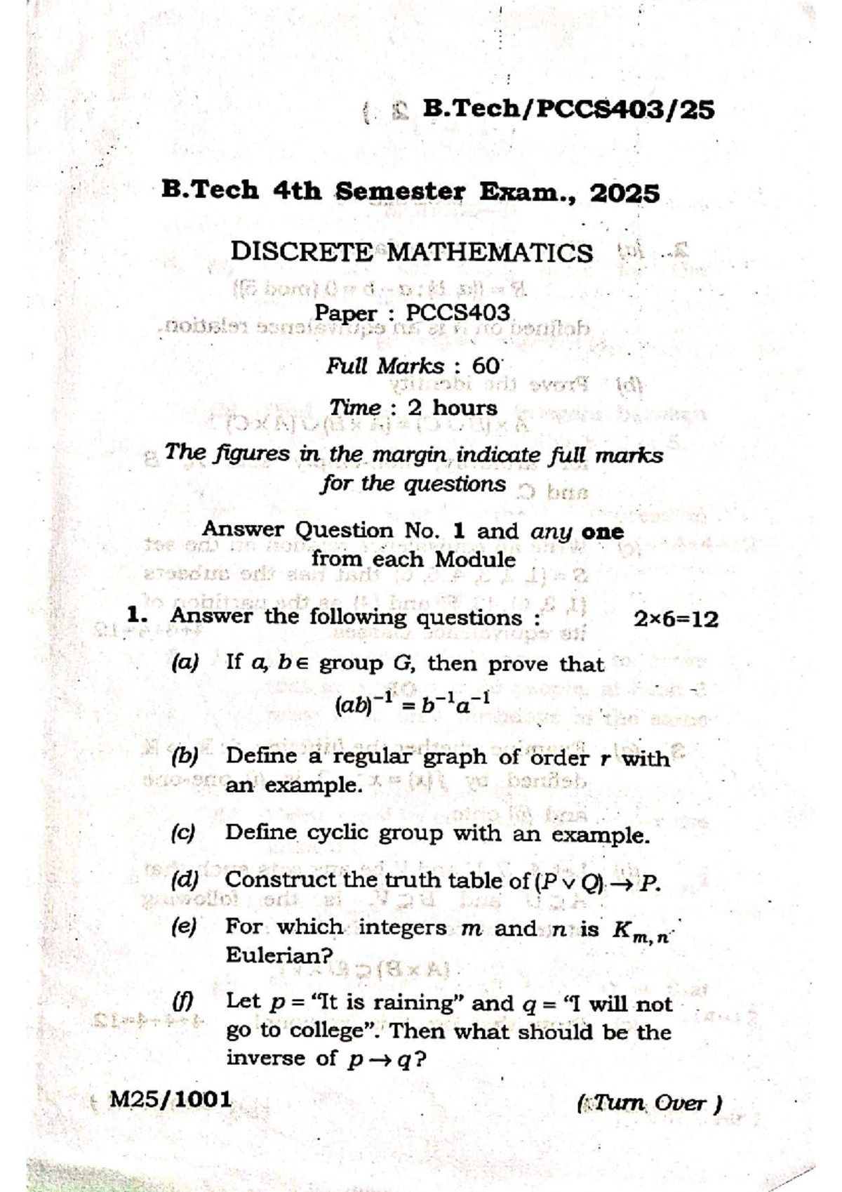 CSE 4th Semester Exam 2025: Discrete Mathematics & Computer ...
