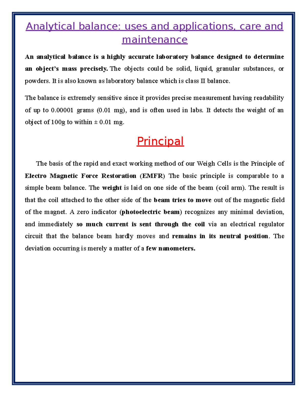 Analytical balance and its principle - Analytical balance: uses and ...