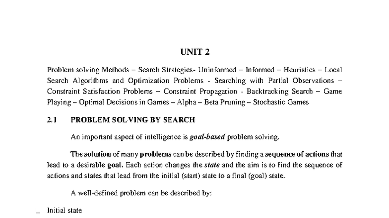 AI UNIT II - Problem Solving Methods and Search Strategies Notes - Studocu