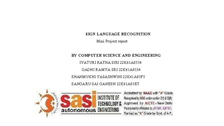 Sign Language Recognition Mini Project Report - CSE 22K61A0554 - Studocu