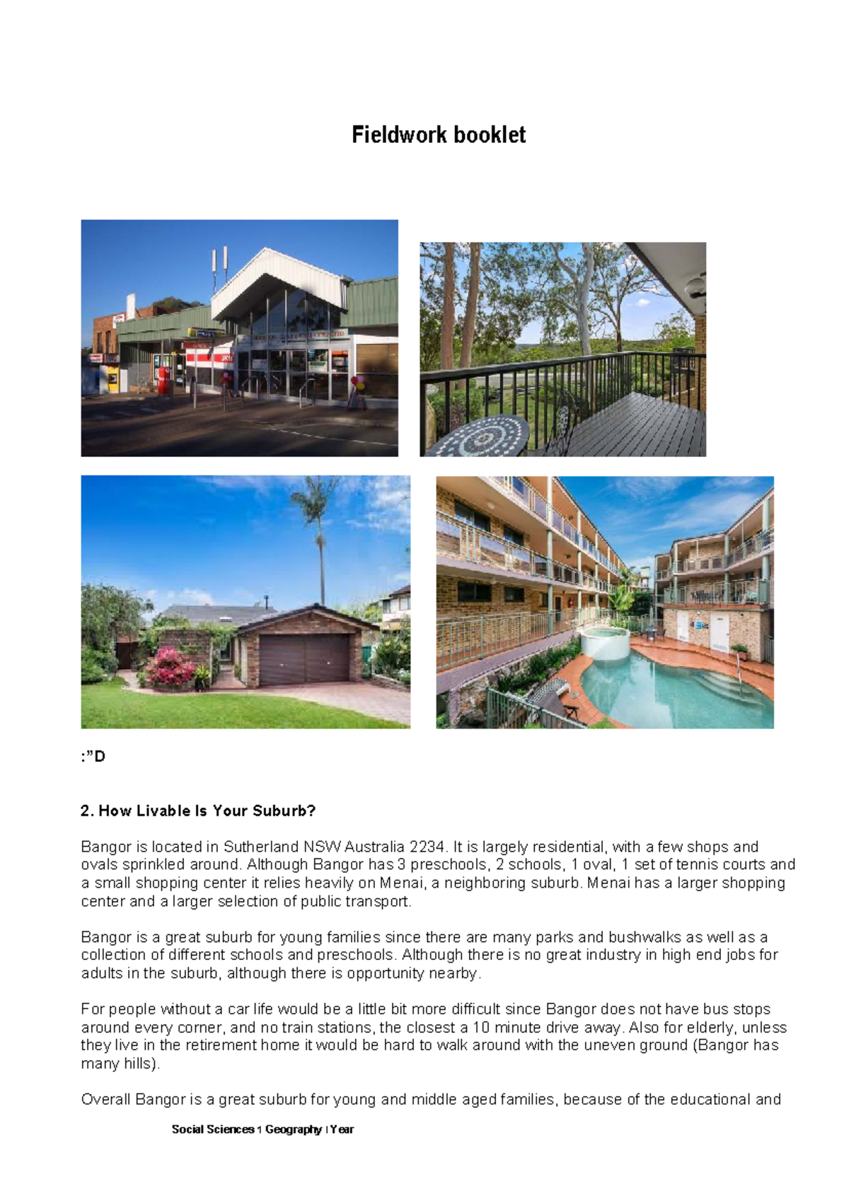 Fieldwork Booklet: Assessing Livability in Bangor, NSW - Social ...