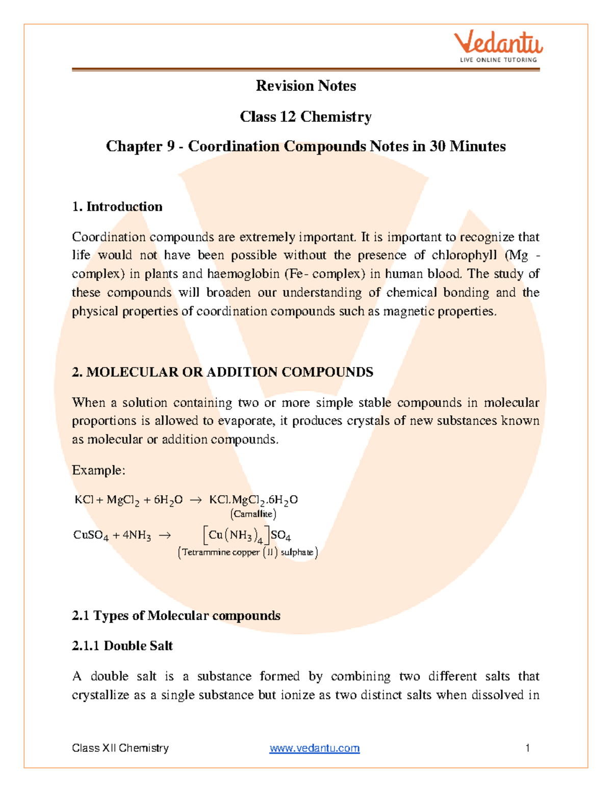 Coordination Compounds Class 12 Chemistry Revision Notes - Studocu