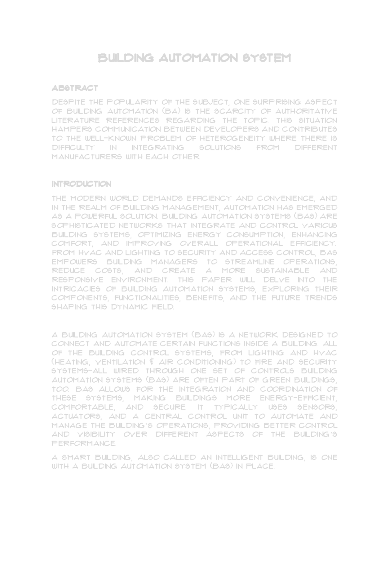 Building Automation System Building Automation System Abstract