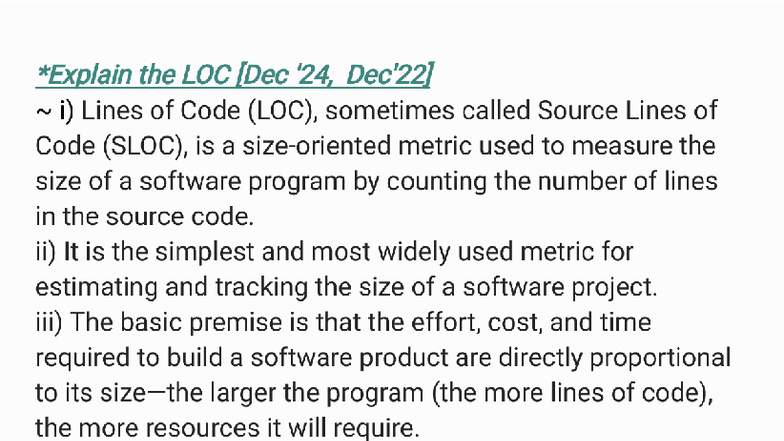 LOC 24: Understanding Lines of Code (LOC) in Software Estimation - Studocu