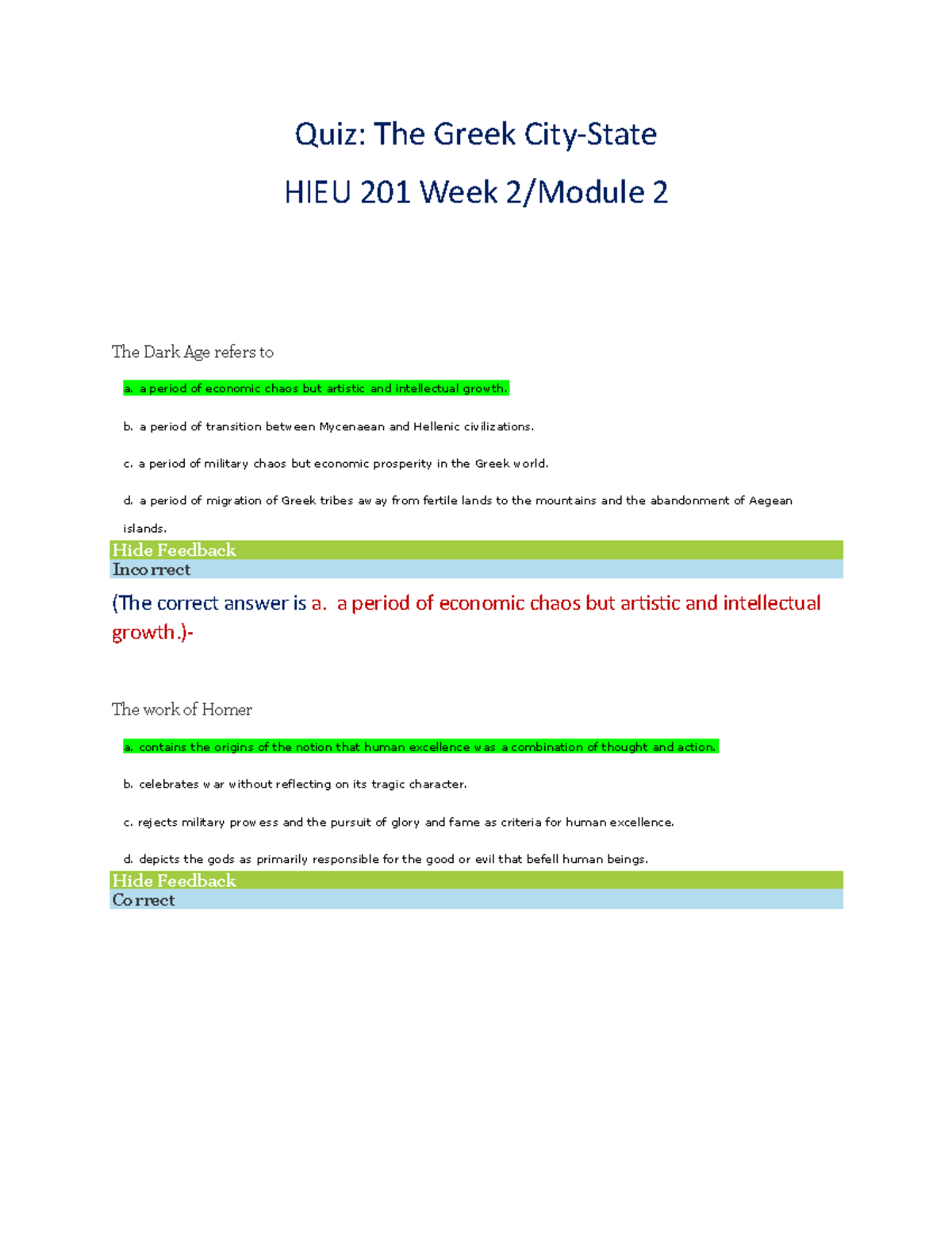 Quiz HIEU 201: The Greek City-State Overview and Key Concepts - Studocu