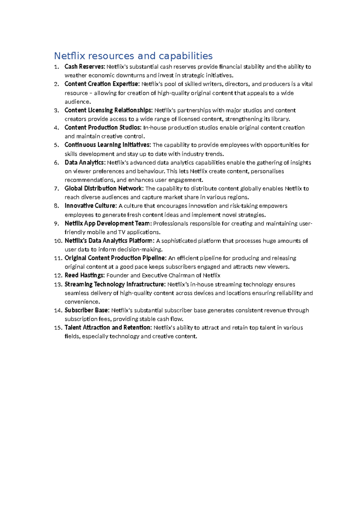 Netflix Resources and Capabilities Overview for Week 1 Tutorial - Studocu