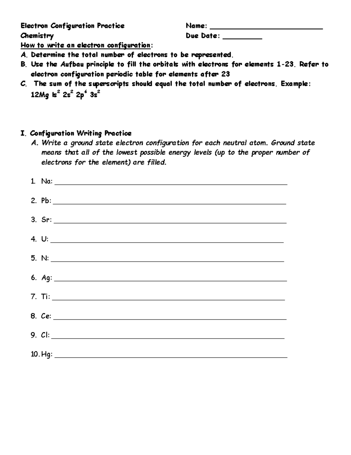 Electron Configuration Practice: Chemistry Guide - Studocu