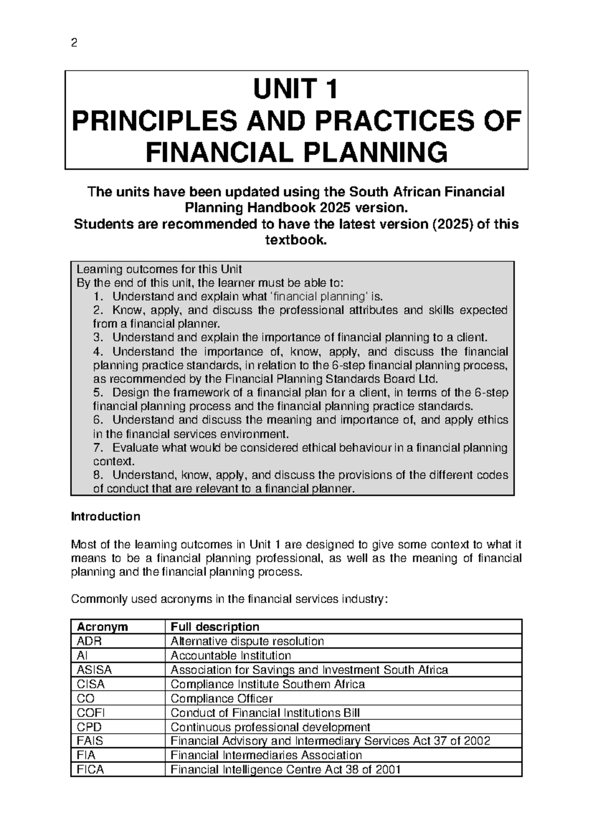 UNIT 1: Principles & Practices of Financial Planning - Summarised Notes ...
