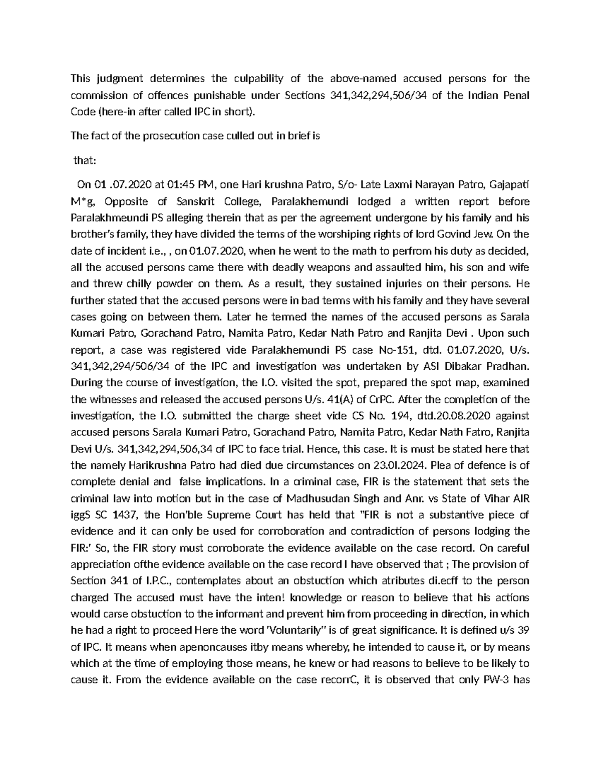 Judgment Summary on IPC Offences: Case Analysis and Findings - Studocu