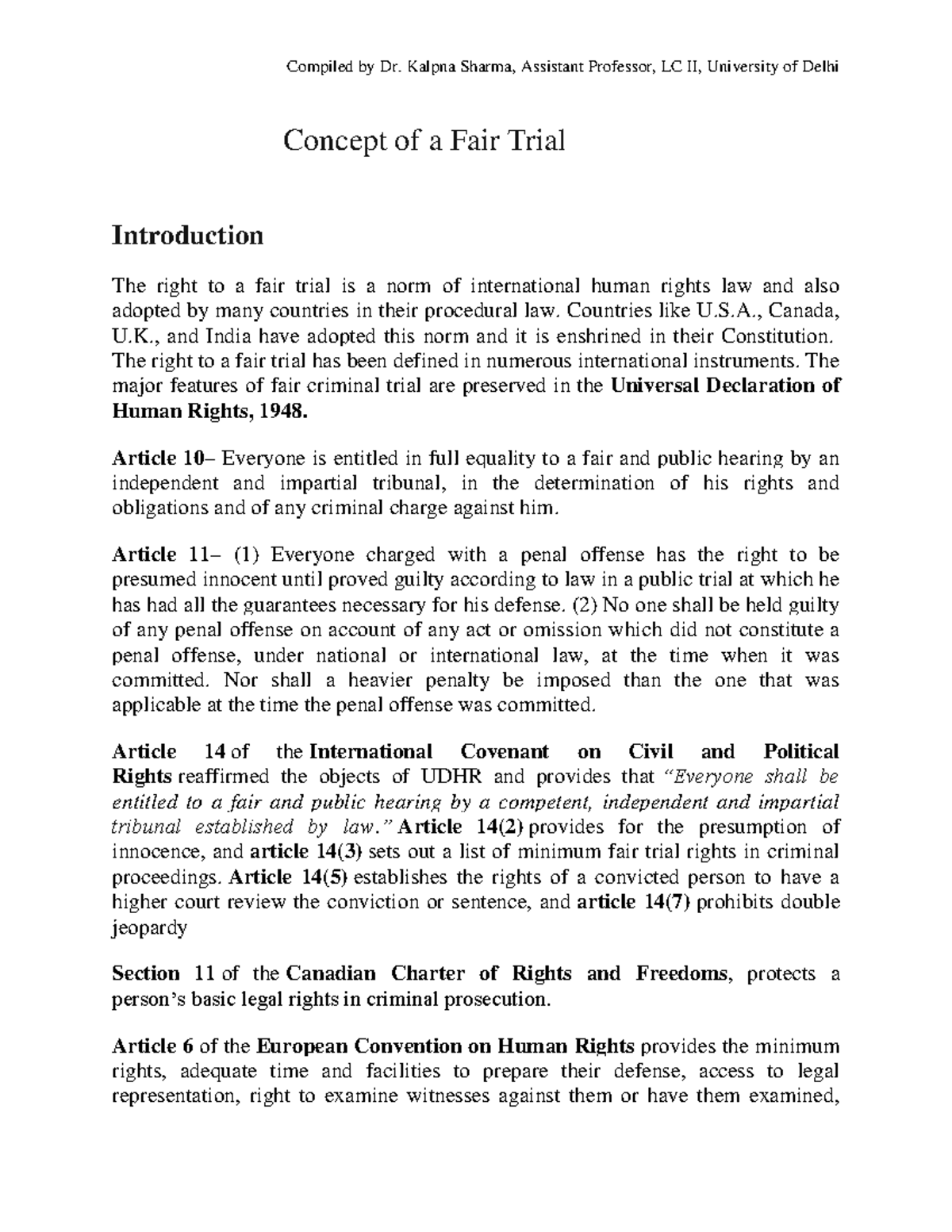 Fair Trial Concepts and Rights - LC II (Dr. Kalpna Sharma) - Studocu
