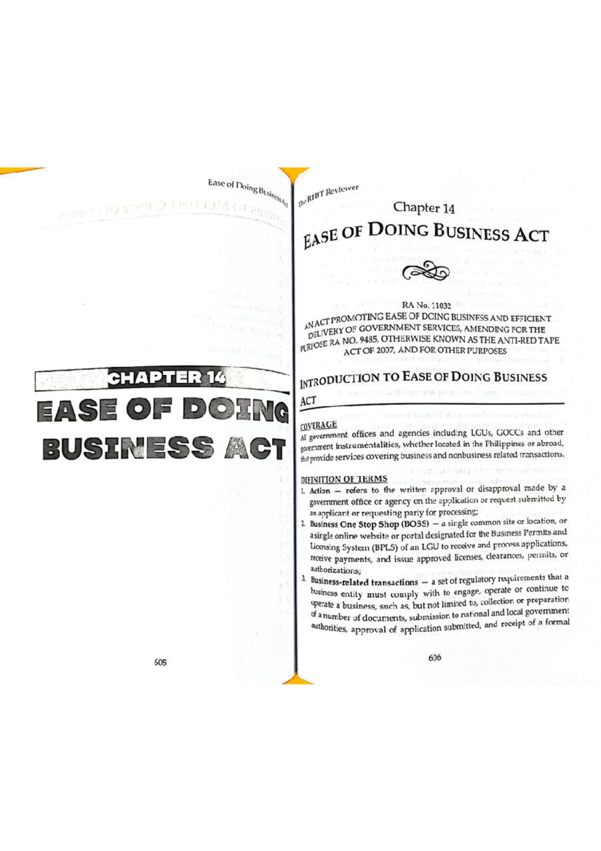 Ease of Doing Business Act RA No. 11032: RFBT Reviewer Chapter 14 - Studocu