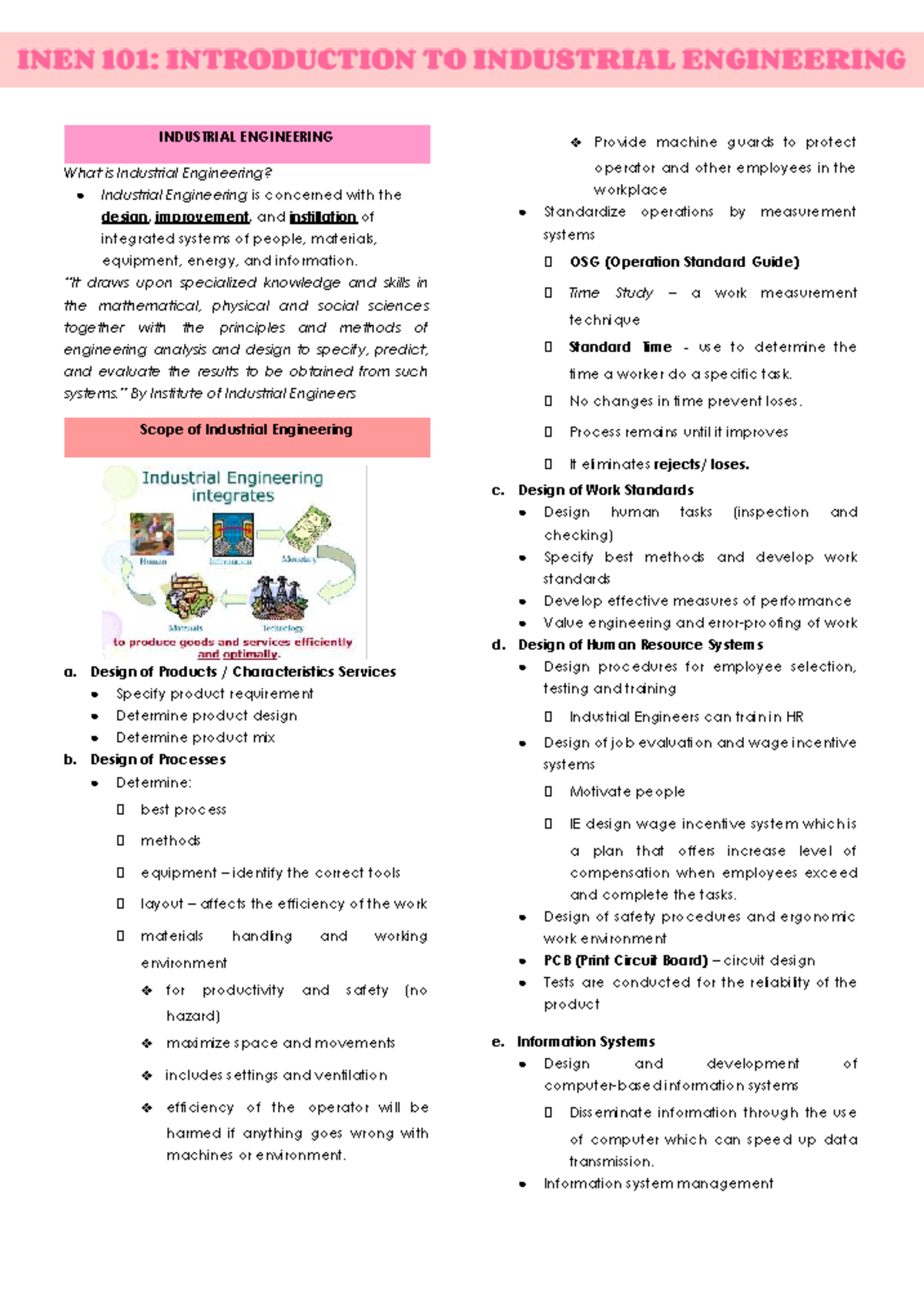 Lesson 1-3: Introduction to Industrial Engineering (IE) Concepts - Studocu