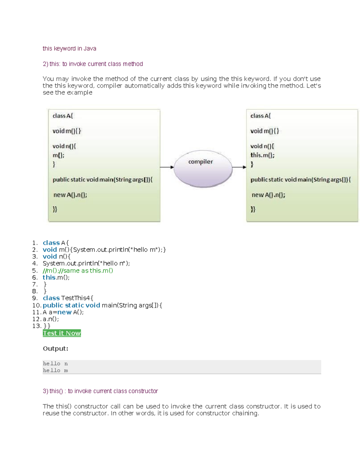 Oops - this keyword in Java 2) this: to invoke current class method You ...