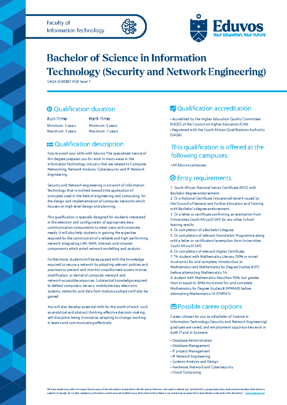Bachelor of Science in IT (Security & Network Engineering) Overview - Studocu