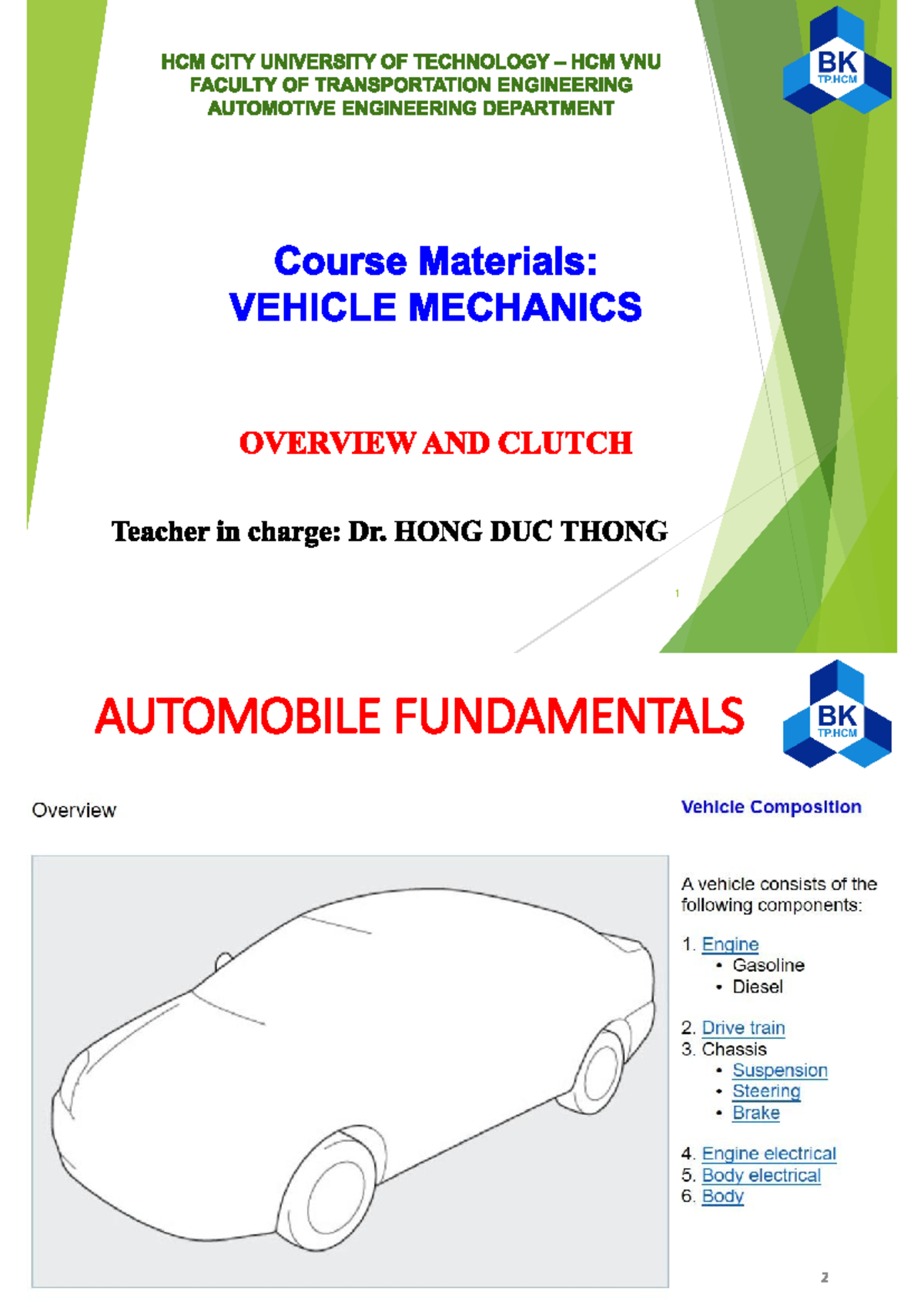 C1 2 Overview AND Clutch - Cơ học vật rắn - sóng cơ - Studocu
