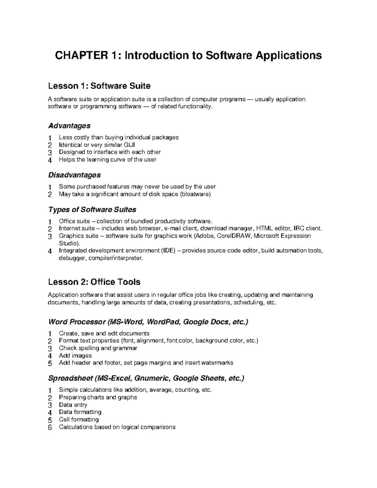 CHAPTER 1 Cheat Sheet: Intro to Software Applications - Studocu
