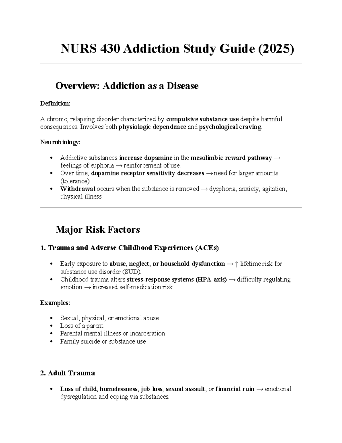 NURS 430 Addiction Study Guide - Key Concepts and Interventions - Studocu