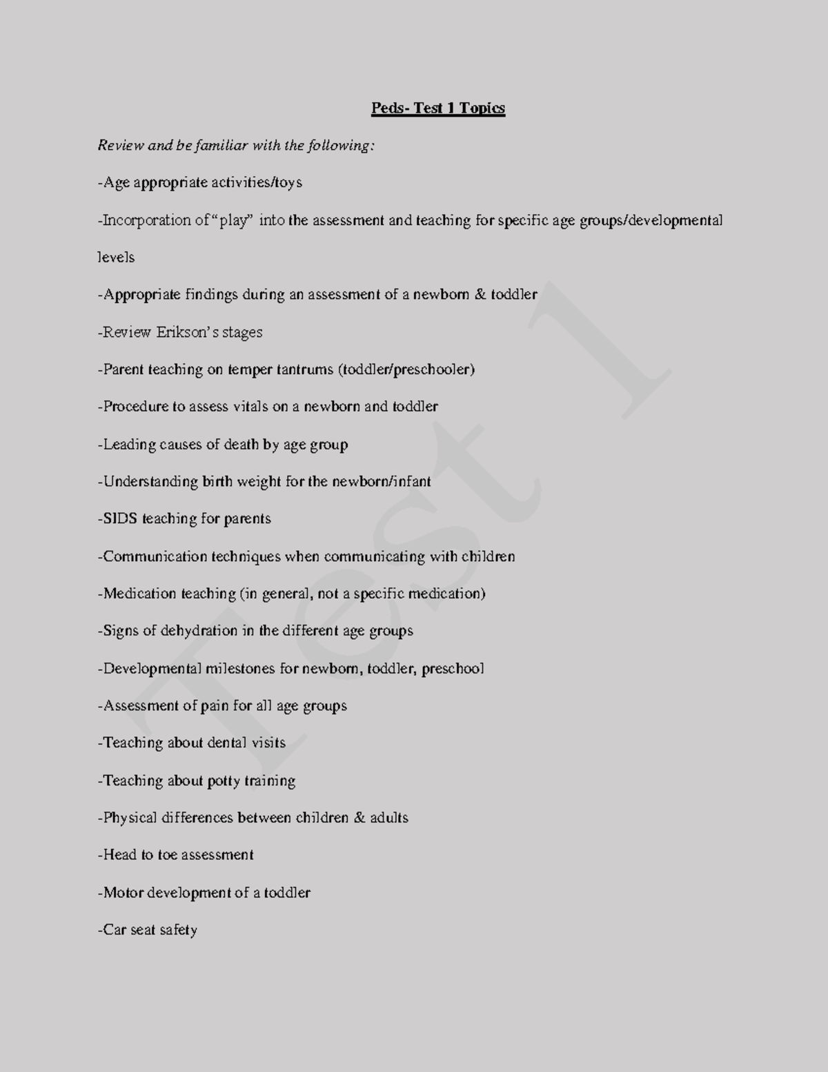 PEDS 101: Test 1 Study Guide on Child Development & Assessment - Studocu