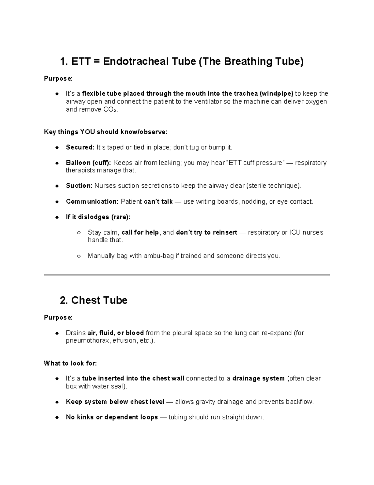 ETT & Chest Tube Management: Critical Clinical Notes for Students - Studocu