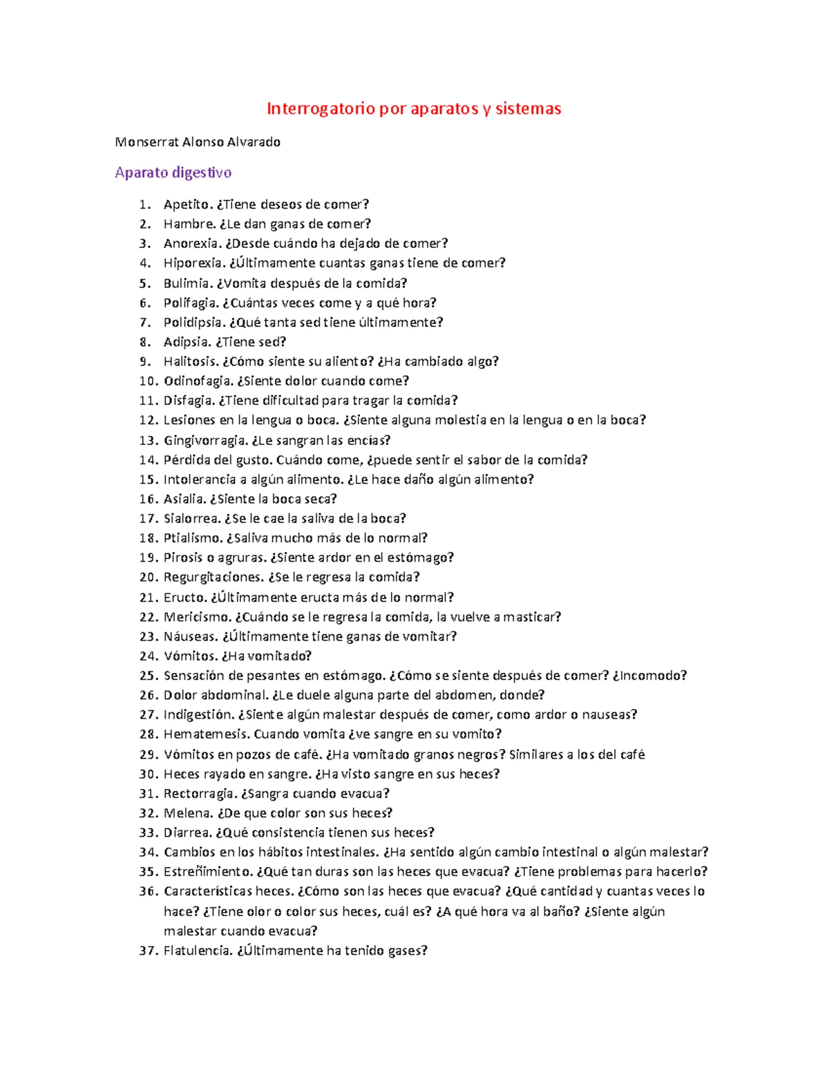 Interrogatorio por aparatos y sistemas - Interrogatorio por aparatos y ...